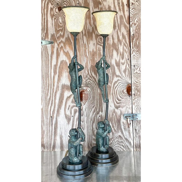 Vintage Regency Maitland Smith Climbing Monkeys Table Lamps, a Pair at ...