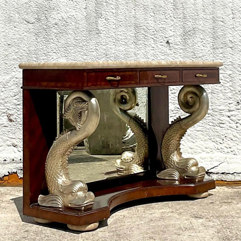 Vintage Regency Maitland Smith Silver Koi Console Table For Sale at 1stDibs