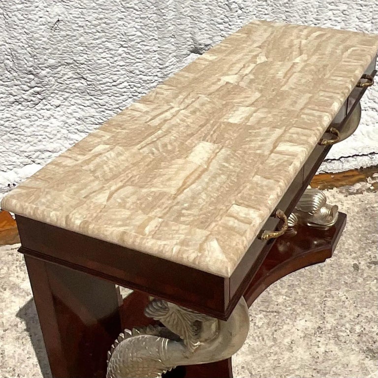 Vintage Regency Maitland Smith Silver Koi Console Table For Sale at 1stDibs