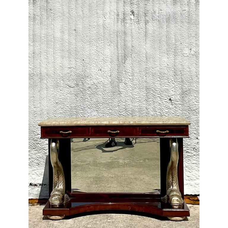 Vintage Regency Maitland Smith Silver Koi Console Table For Sale at 1stDibs