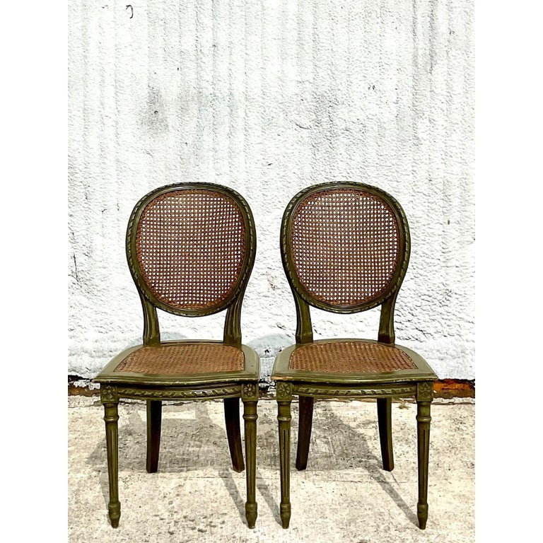 Vintage Regency Medallion Back Cane Side Chairs, a Pair For Sale at 1stDibs