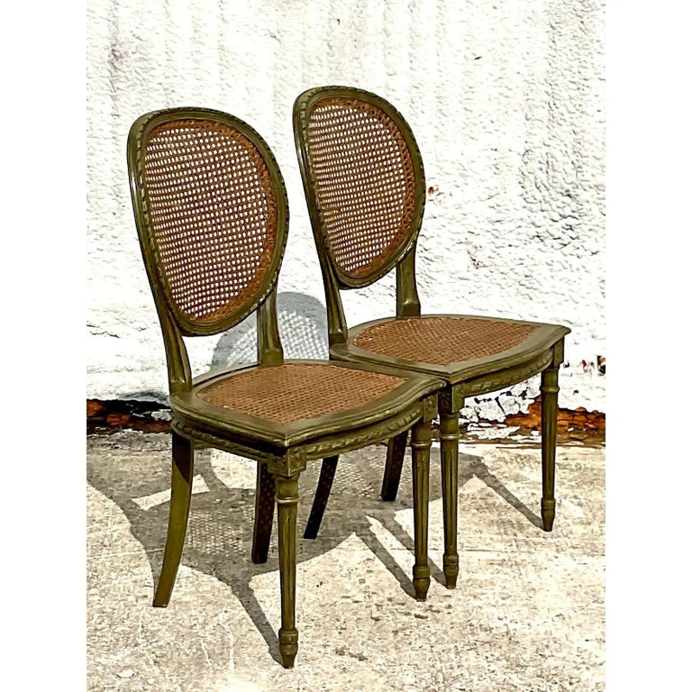 Vintage Regency Medallion Back Cane Side Chairs, a Pair For Sale at 1stDibs