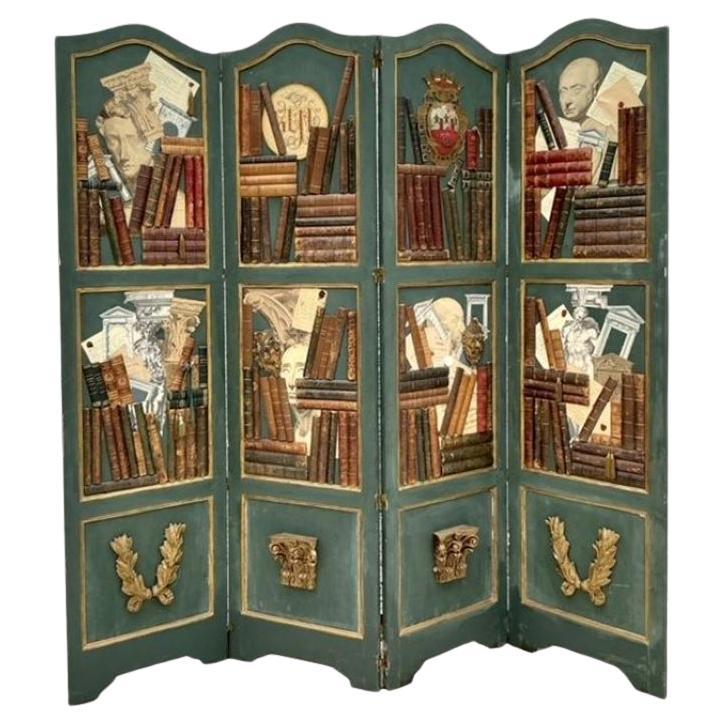 Vintage Regency Mixed Media Library Screen For Sale at 1stDibs