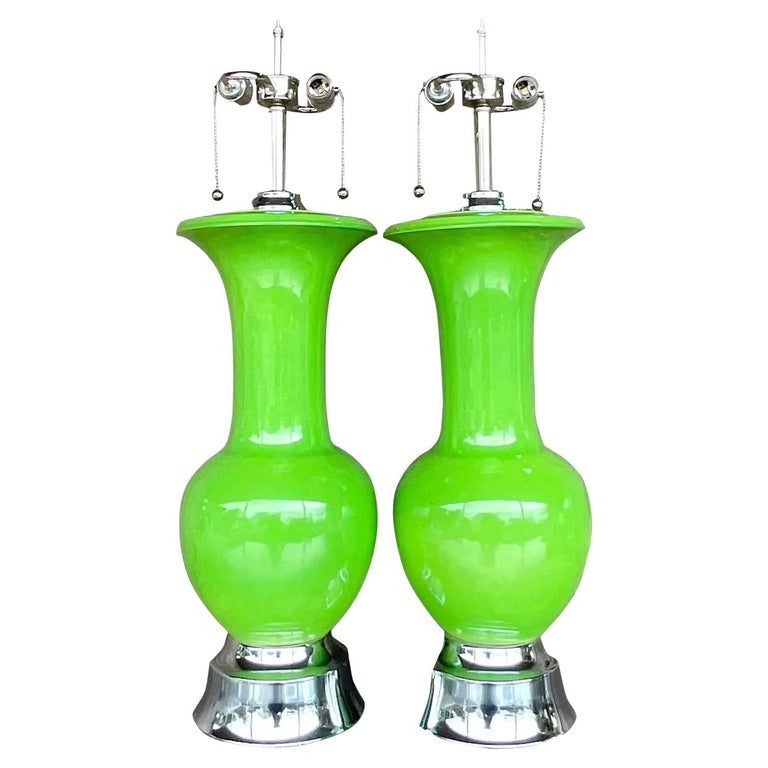 Vintage Regency Monumental Apple Green Glazed Ceramic Lamps - a Pair ...