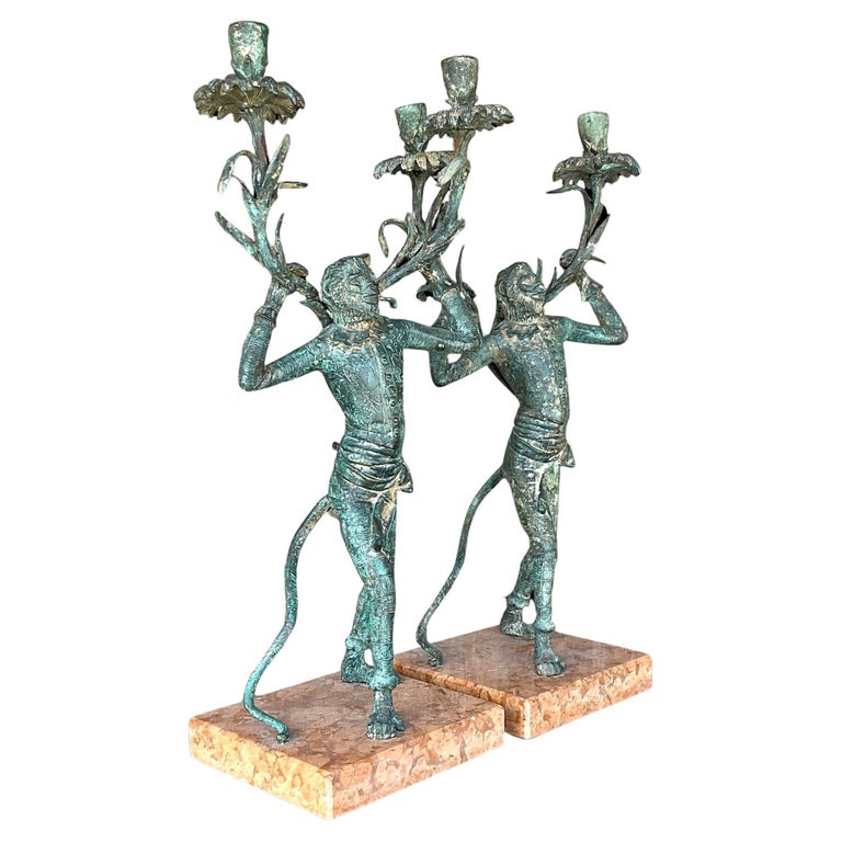 Vintage Regency Monumental Bronze Monkey Candelabras- a Pair For Sale ...