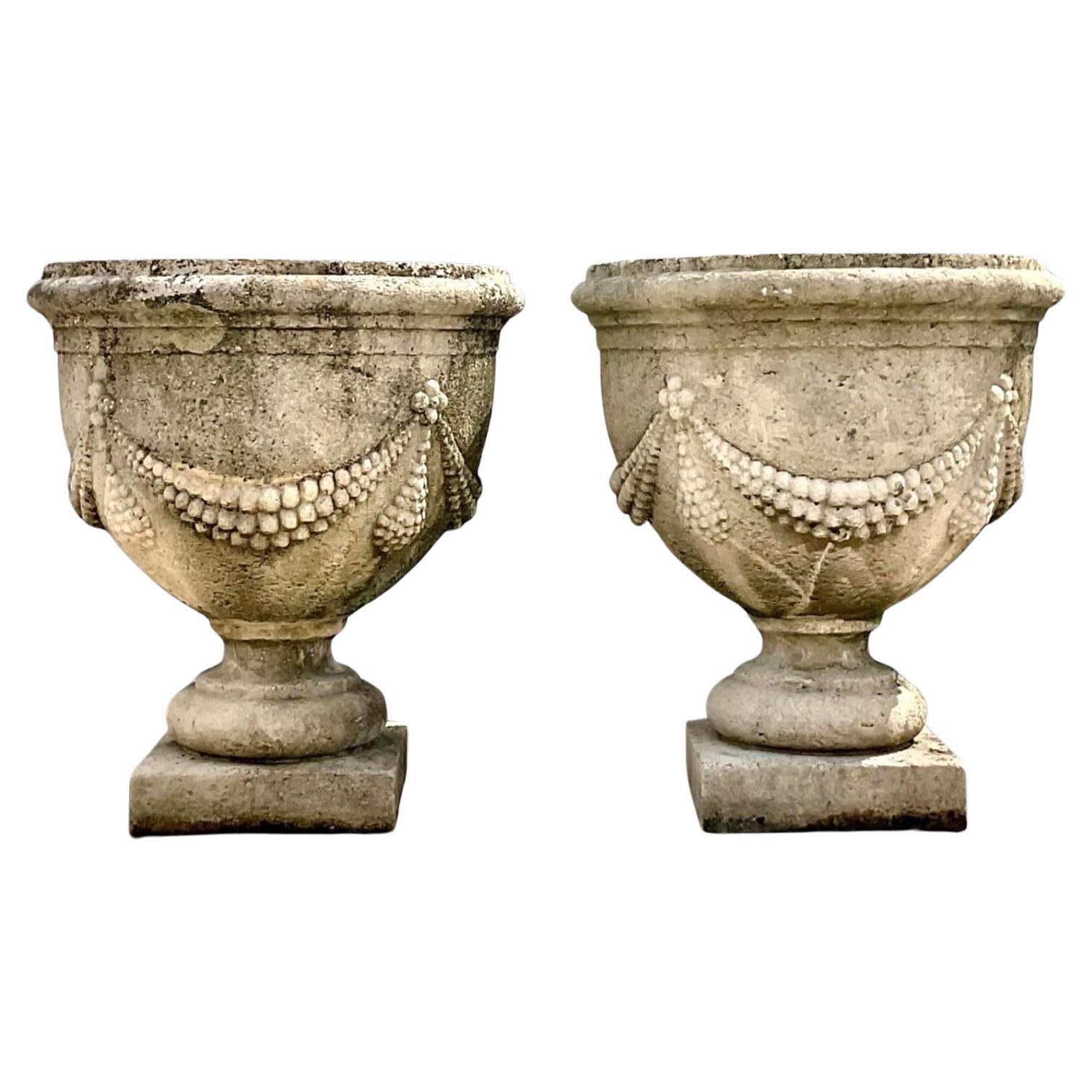 Vintage Regency Monumental Cast Concrete Planters - a Pair For Sale at ...