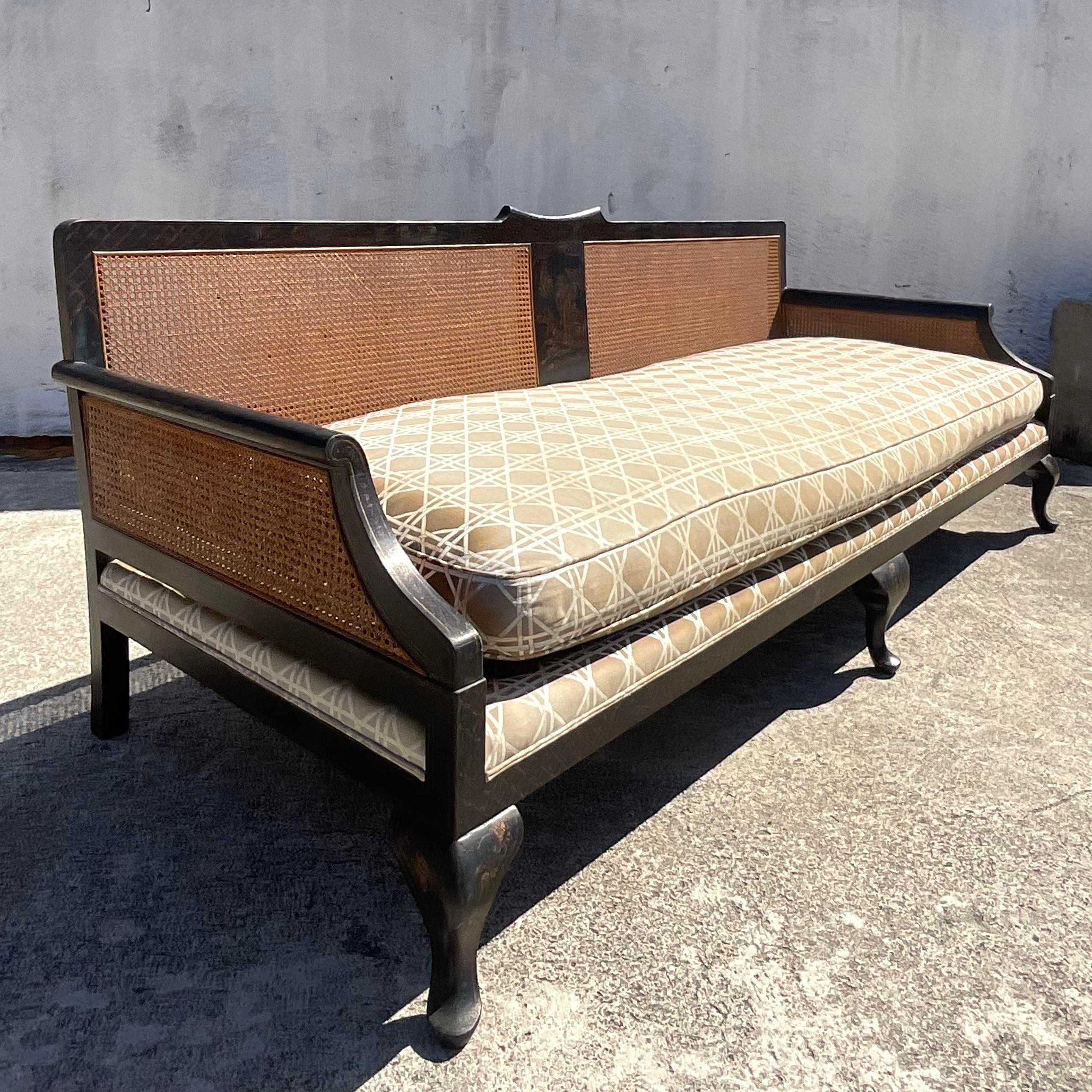 Vintage Regency Monumental Hand Painted Chinoiserie Cane Sofa For Sale ...