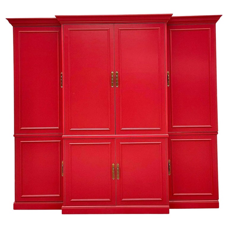 Vintage Regency Moroccan Red Lacquered Wall Unit For Sale at 1stDibs