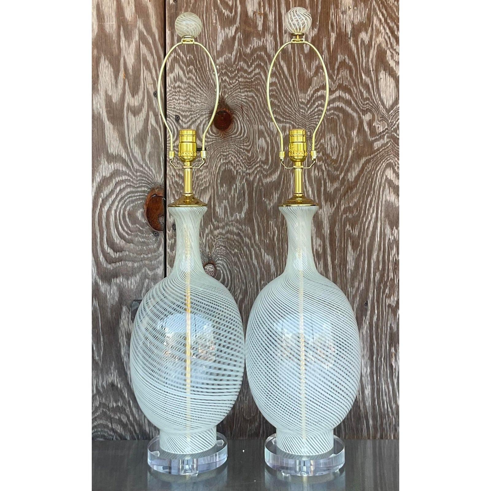 Vintage Regency Murano Swirl Table Lamps - a Pair For Sale at 1stDibs
