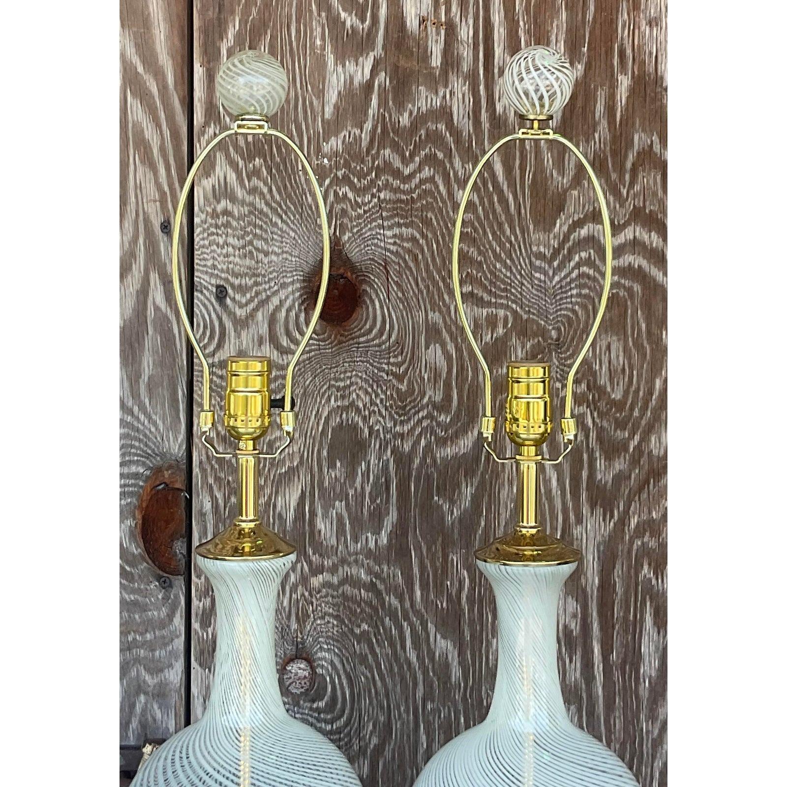 Vintage Regency Murano Swirl Table Lamps - a Pair For Sale at 1stDibs