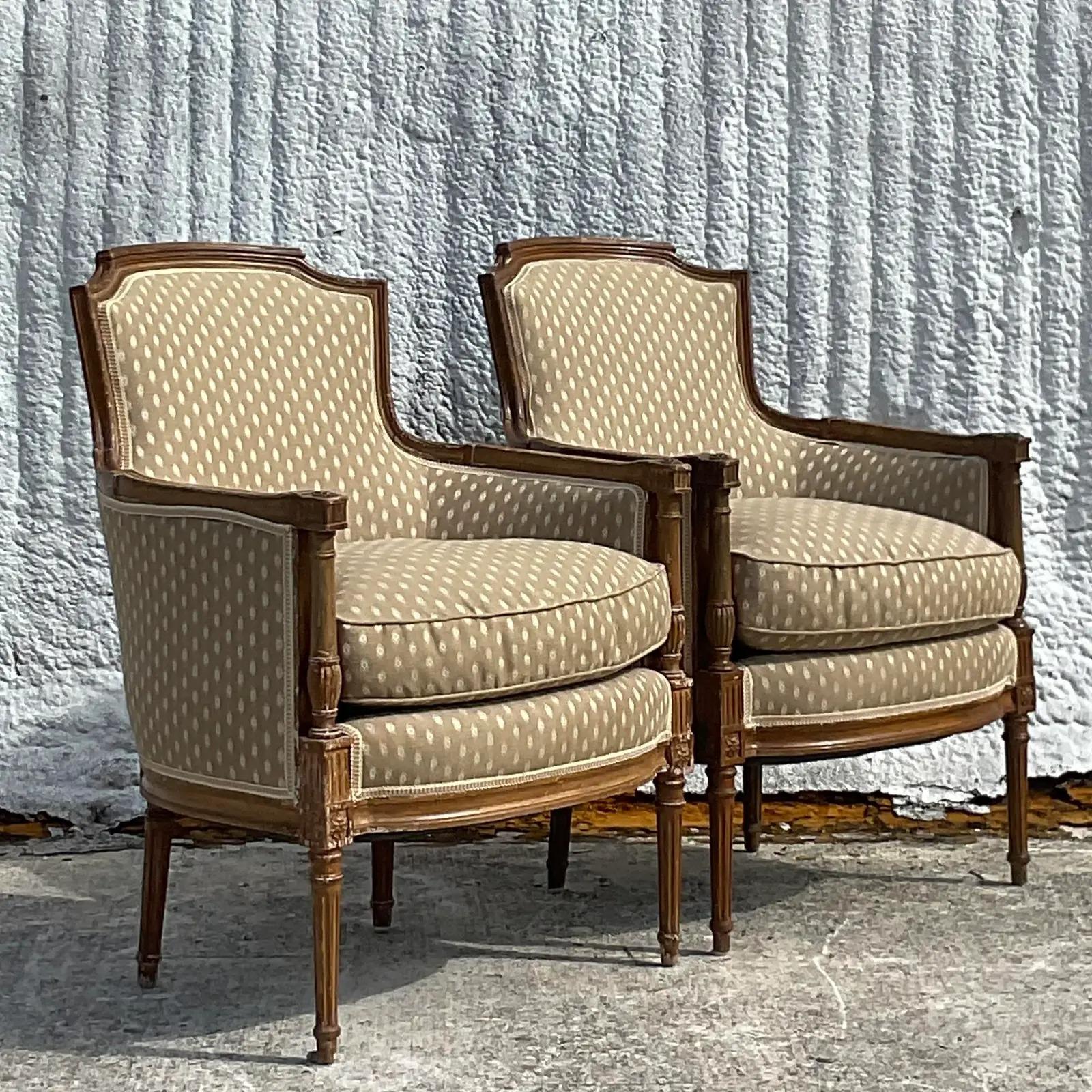 Vintage Regency Notched Back Bergere Chairs - a Pair at 1stDibs