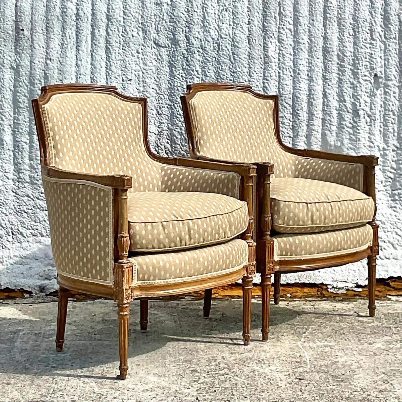 Vintage Regency Notched Back Bergere Chairs - a Pair at 1stDibs