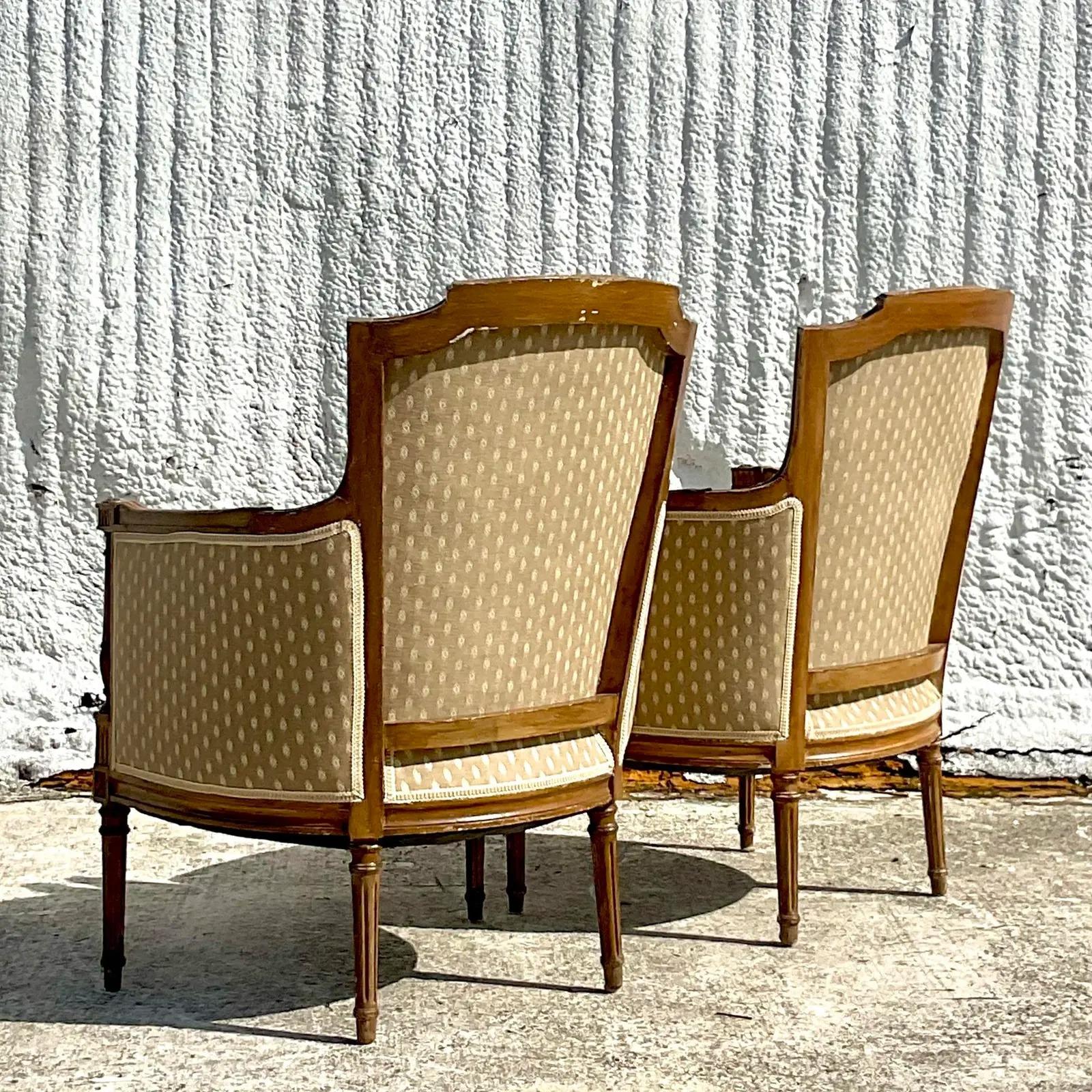 Vintage Regency Notched Back Bergere Chairs - a Pair at 1stDibs