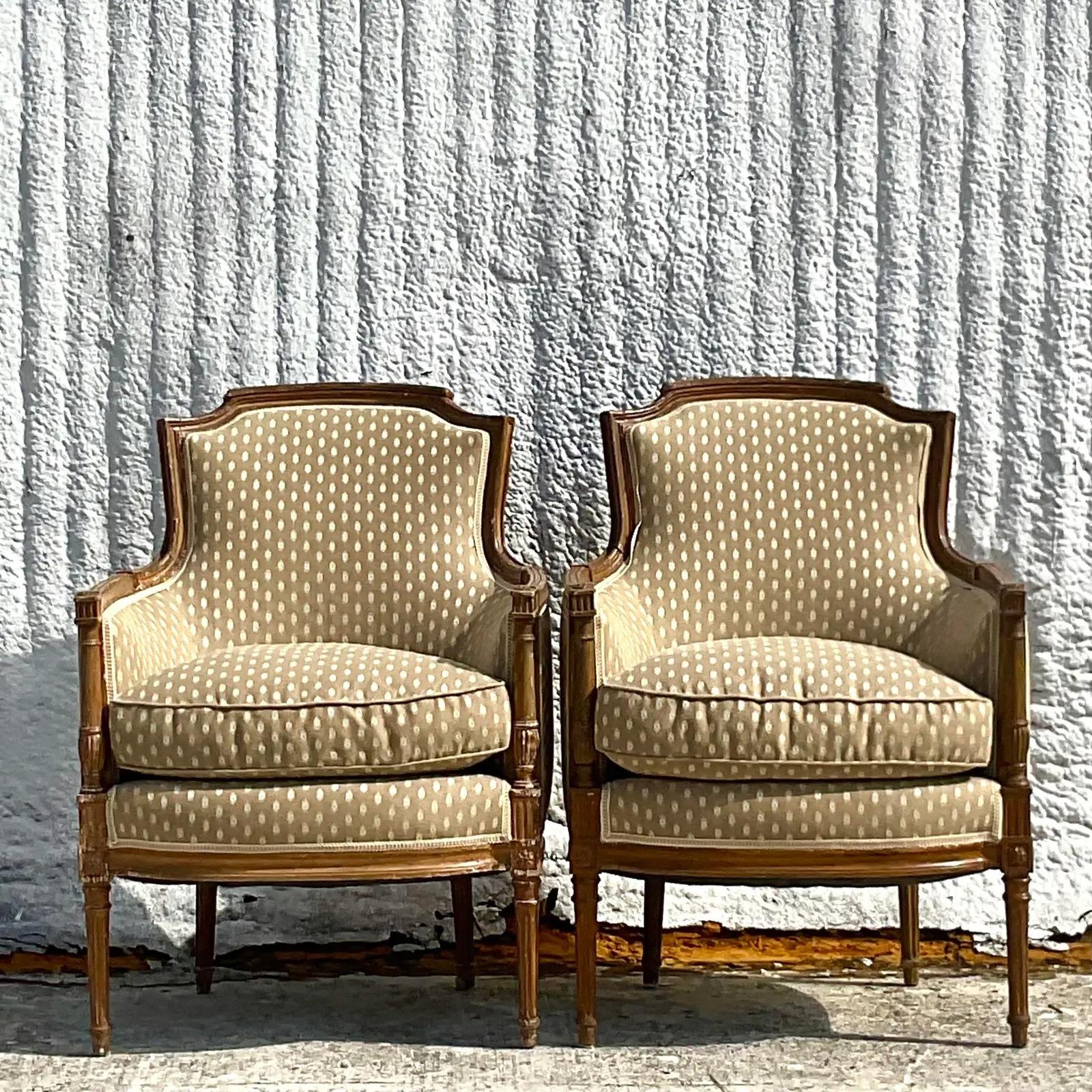 Vintage Regency Notched Back Bergere Chairs - a Pair at 1stDibs
