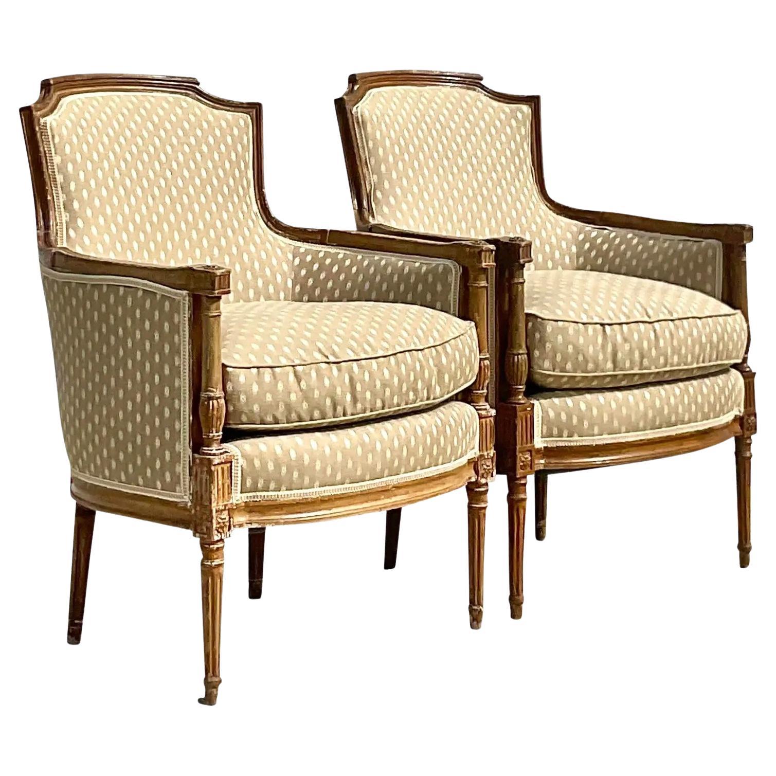 Vintage Regency Notched Back Bergere Chairs - a Pair at 1stDibs