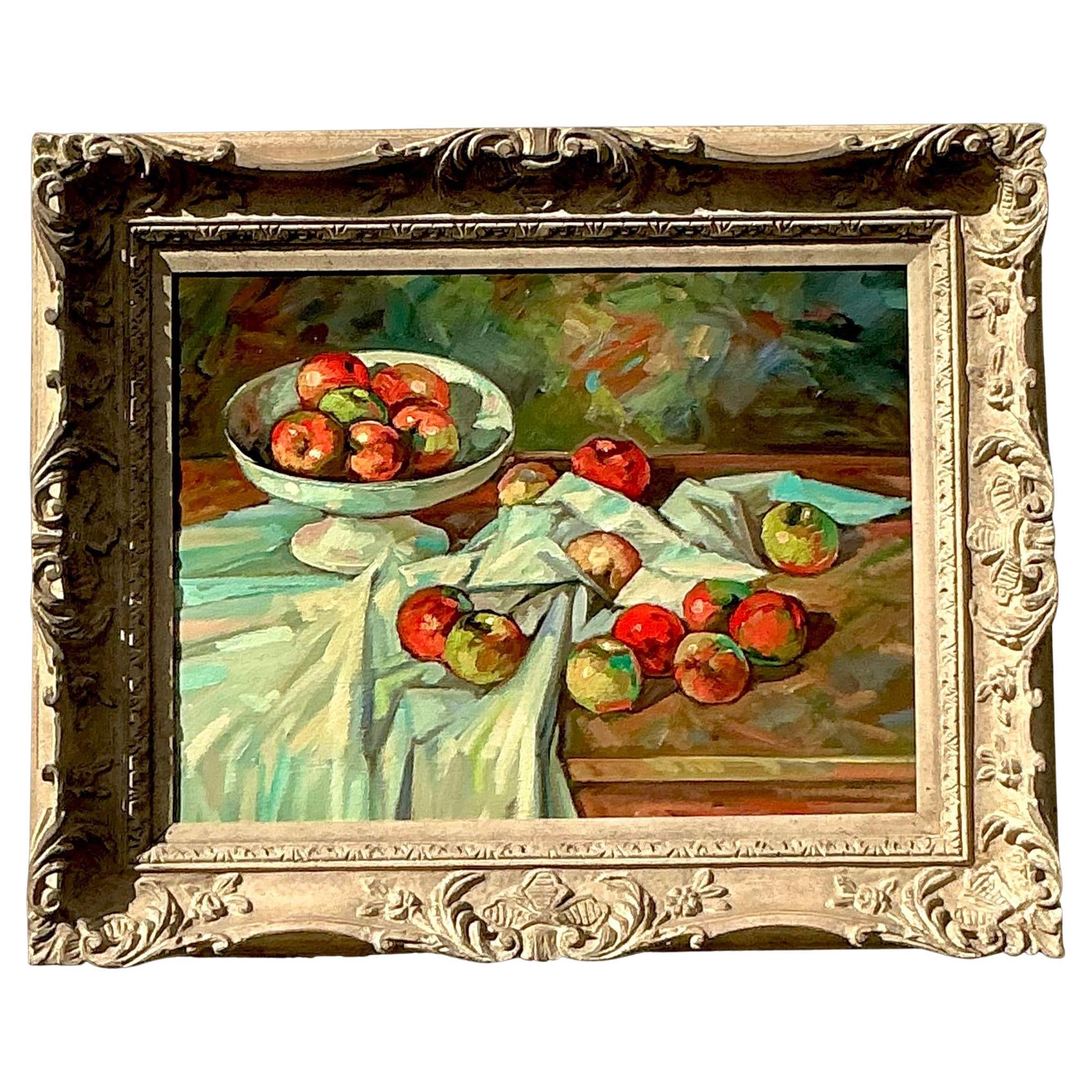 Vintage Blue Still Life Oil Painting on Canvas For Sale at 1stDibs