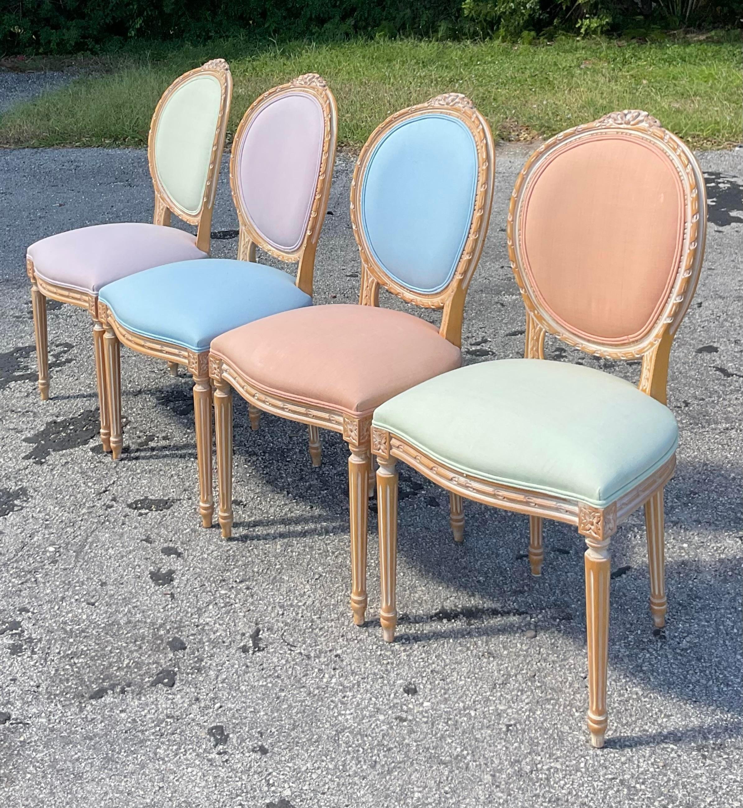 Vintage Regency Pastel Block Medallion Back Chairs - Set of 4 For Sale ...