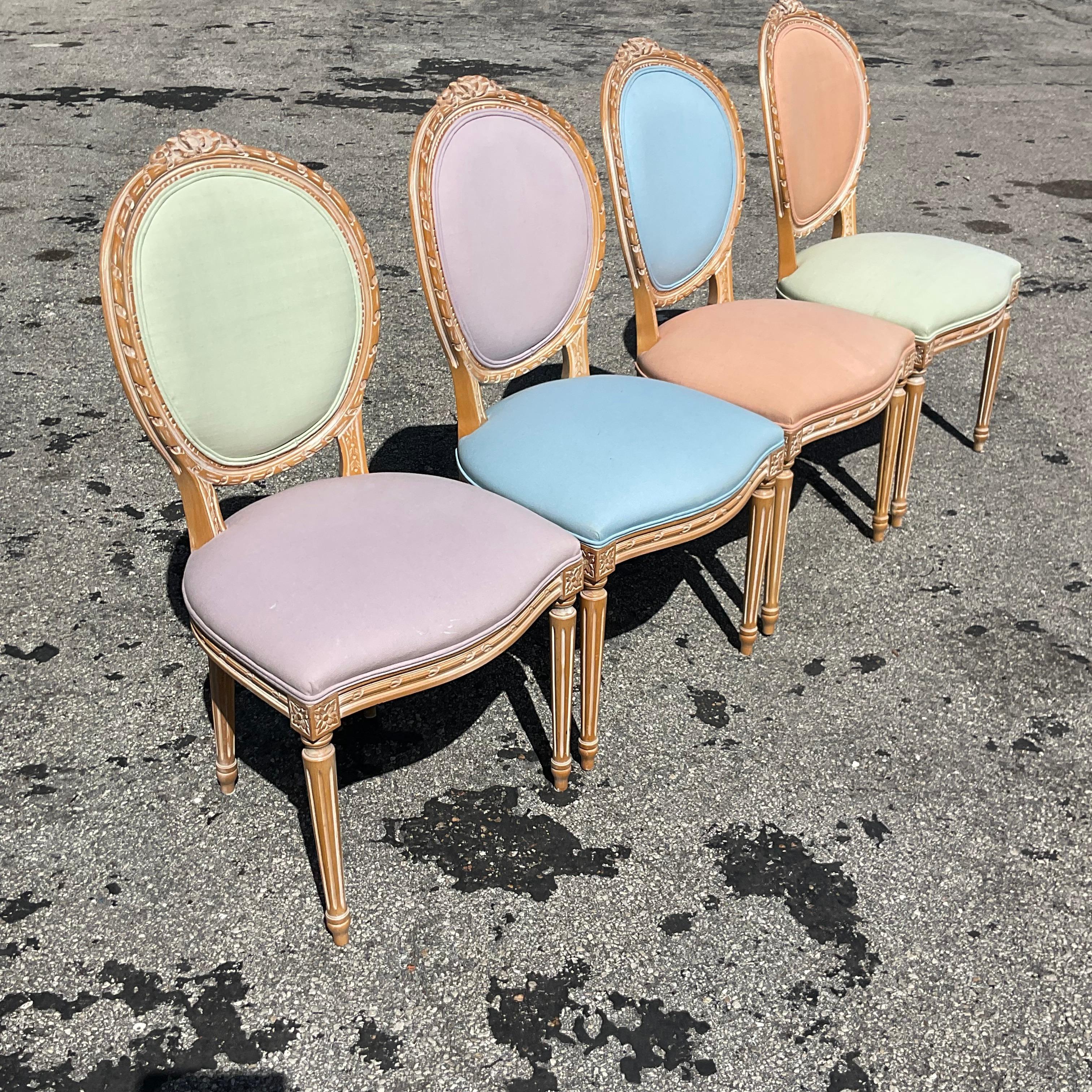 Vintage Regency Pastel Block Medallion Back Chairs - Set of 4 For Sale ...