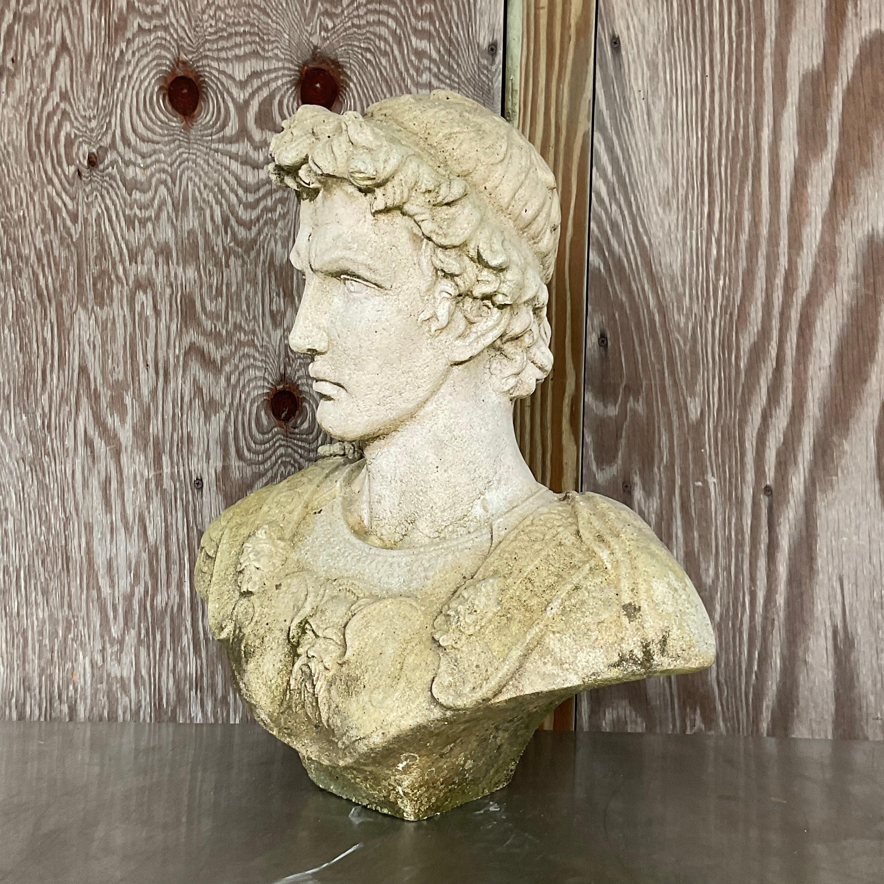 Vintage Regency Patinated Cement Bust of Caesar For Sale at 1stDibs