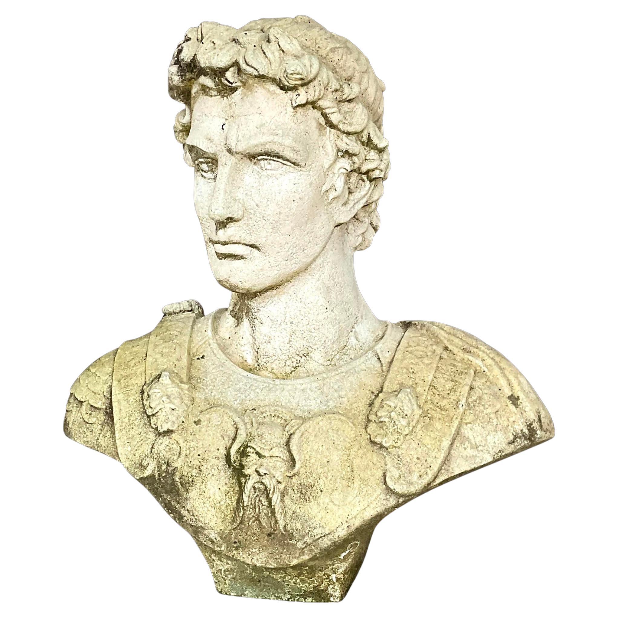 Vintage Regency Patinated Cement Bust of Caesar For Sale at 1stDibs