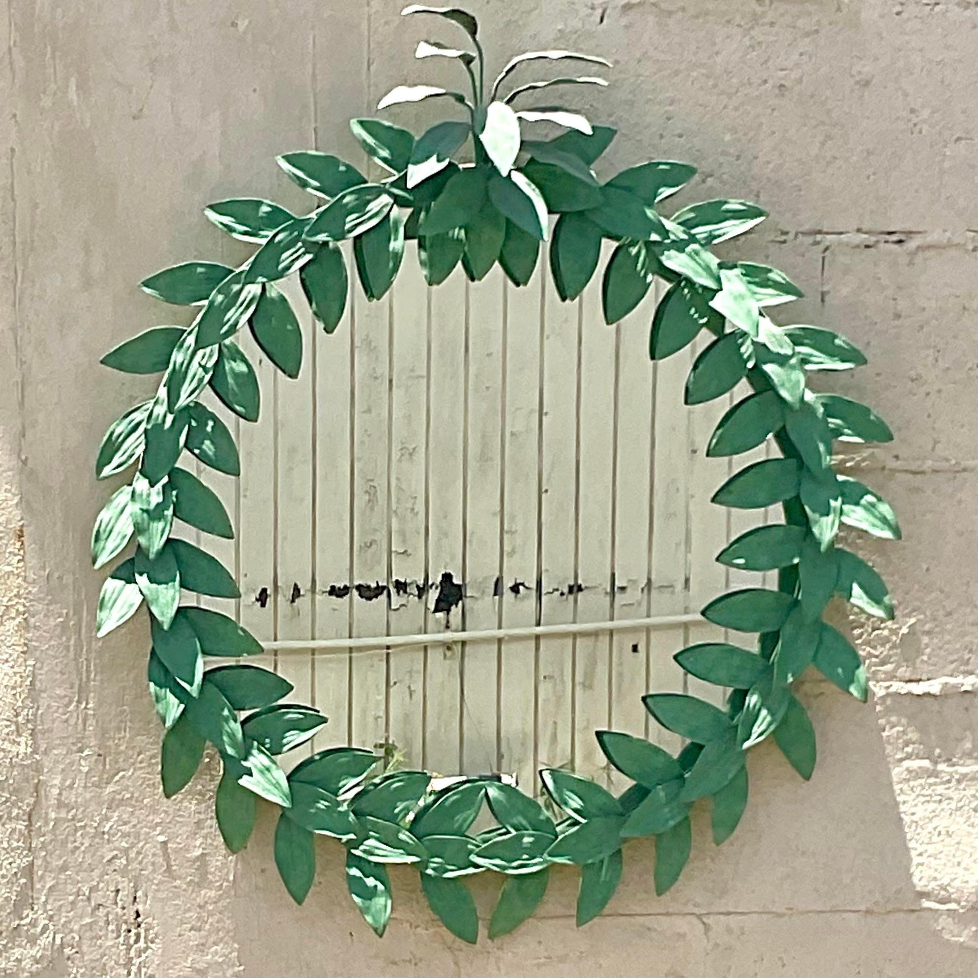 Vintage Regency Patinated Leaf Ring Mirror For Sale at 1stDibs