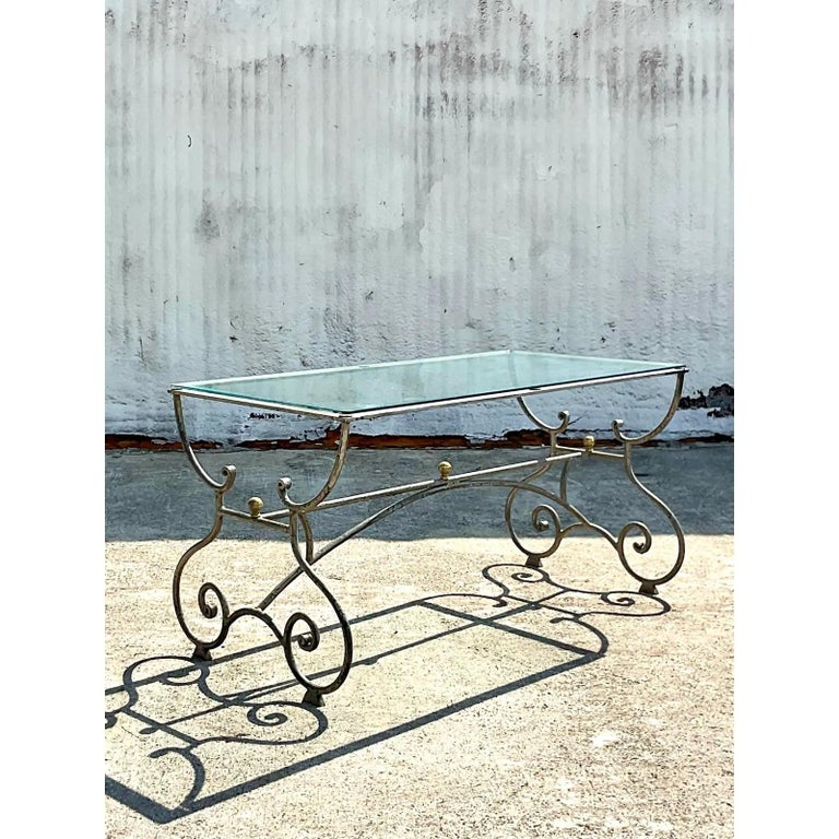 Vintage Regency Patinated Scroll Console Table For Sale at 1stDibs