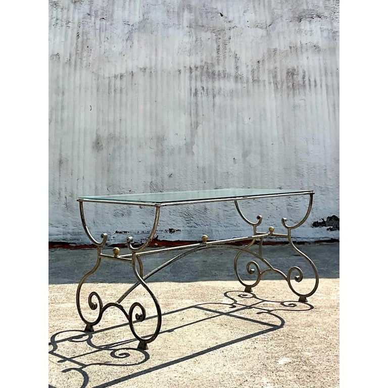 Vintage Regency Patinated Scroll Console Table For Sale at 1stDibs