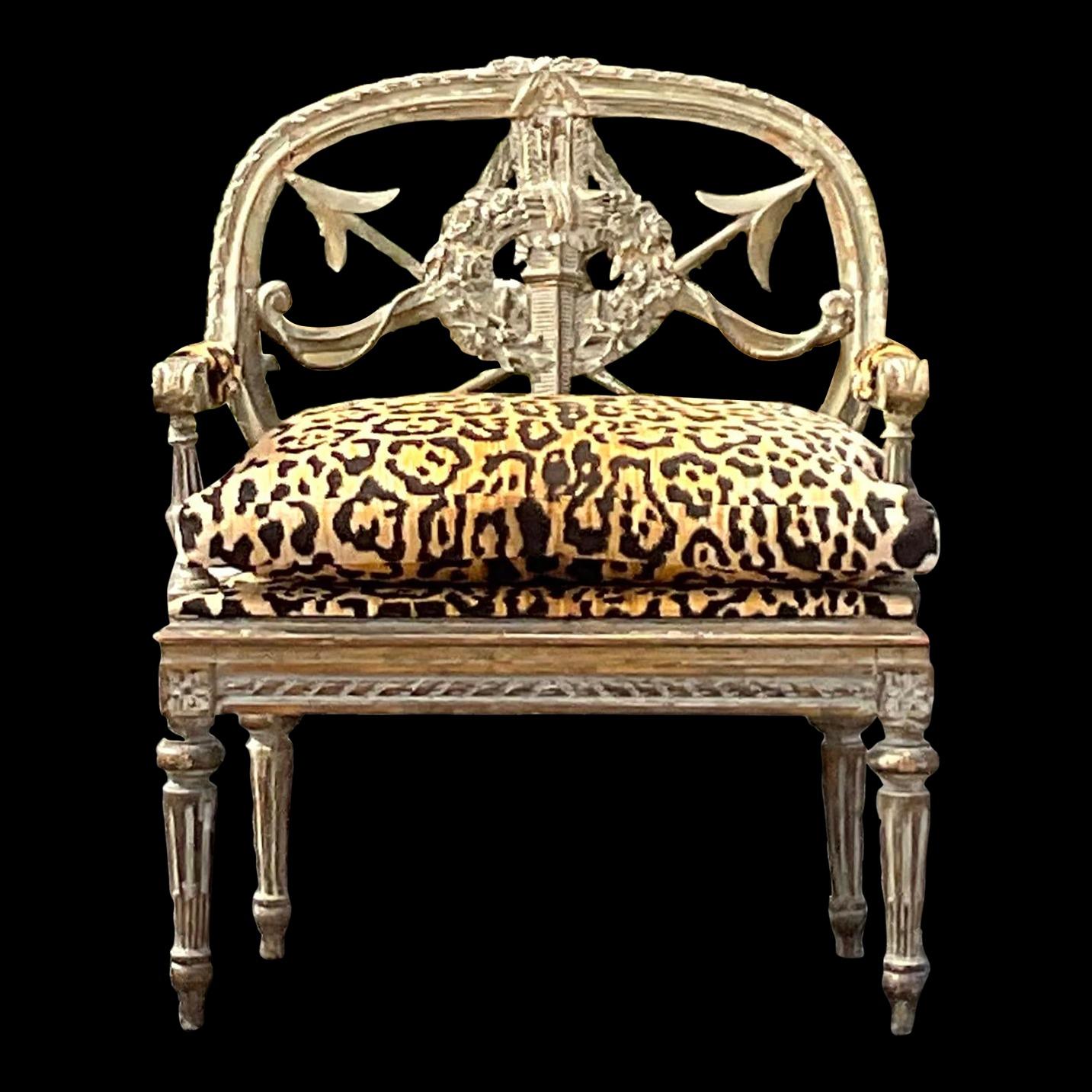 Vintage Regency Petite Leopard Bergere Salon Chair For Sale at 1stDibs