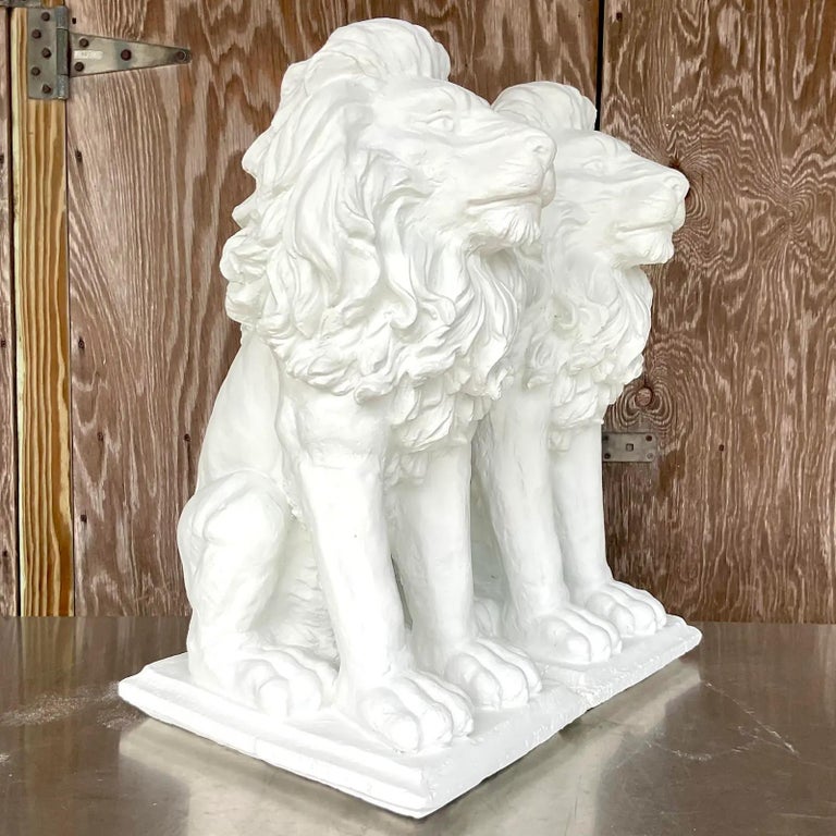 Vintage Regency Plaster Lions, a Pair For Sale at 1stDibs