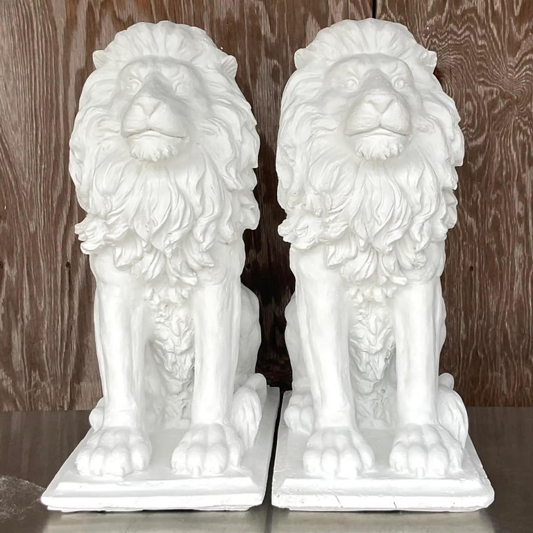 Vintage Regency Plaster Lions, a Pair For Sale at 1stDibs