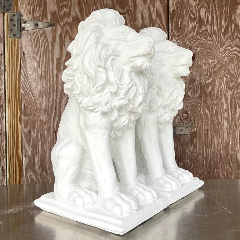 Vintage Regency Plaster Lions, a Pair For Sale at 1stDibs