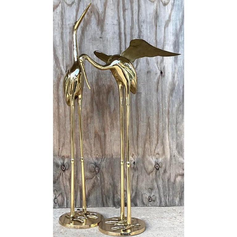Vintage Regency Polished Brass Cranes, Set of Two For Sale at 1stDibs