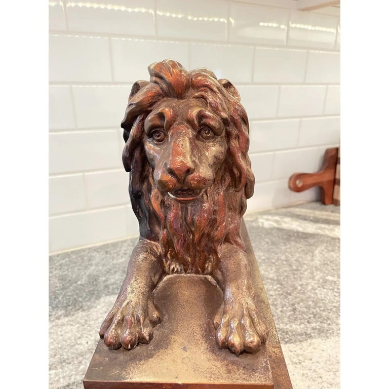 Vintage Regency Recumbent Lion Firedogs Plinth Base, a Pair For Sale at ...