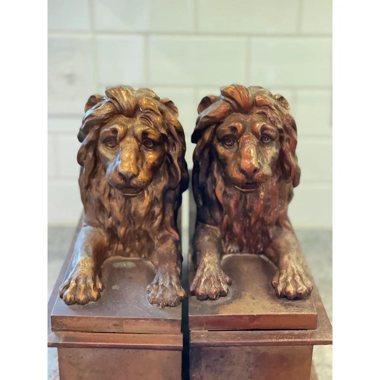 Vintage Regency Recumbent Lion Firedogs Plinth Base, a Pair For Sale at ...