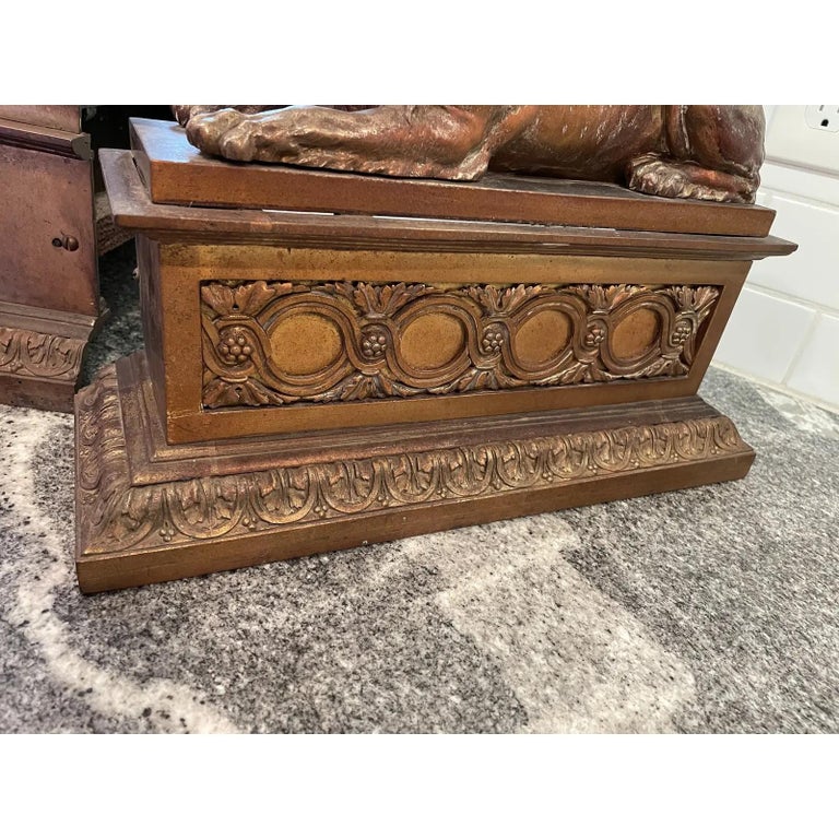 Vintage Regency Recumbent Lion Firedogs Plinth Base, a Pair For Sale at ...