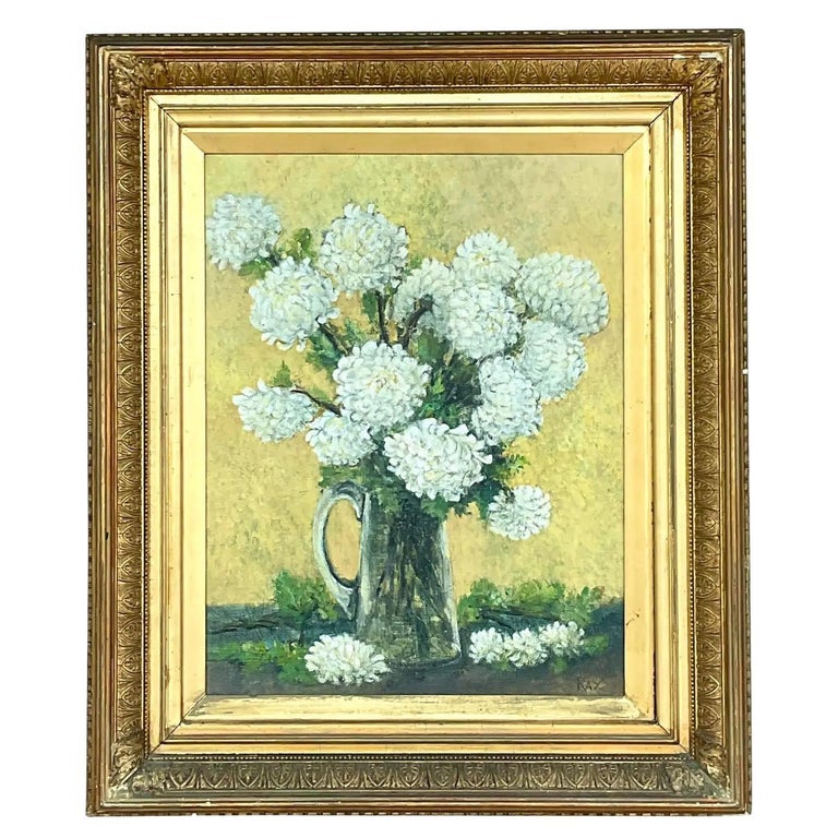 Vintage Regency Signed Original Oil of Flowers For Sale at 1stDibs