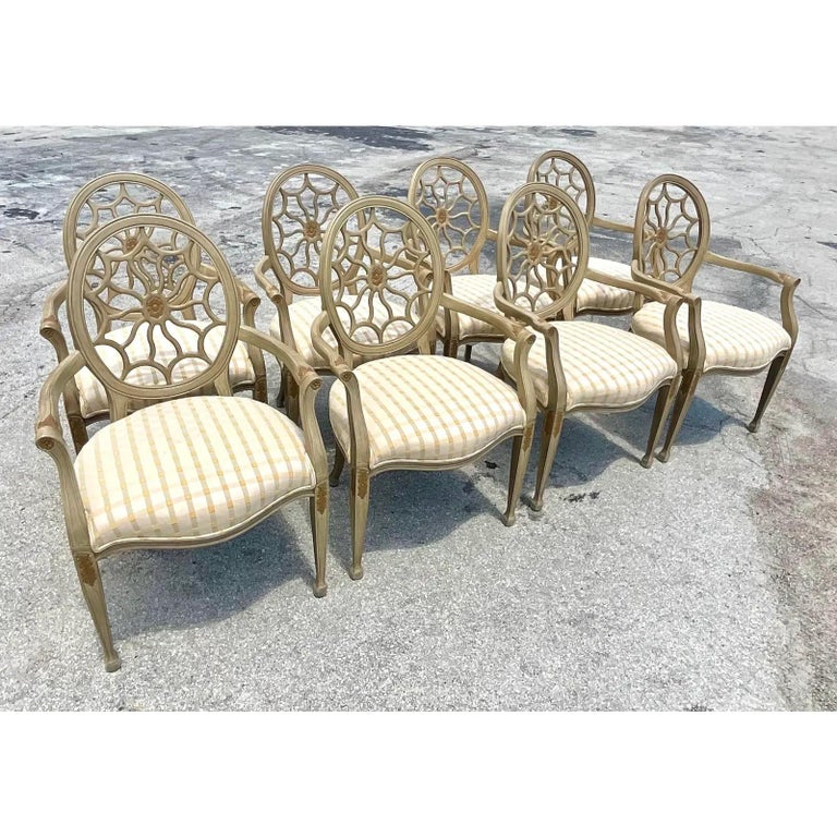 Vintage Regency Spider Back Dining Chairs, Set of 8 For Sale at 1stDibs