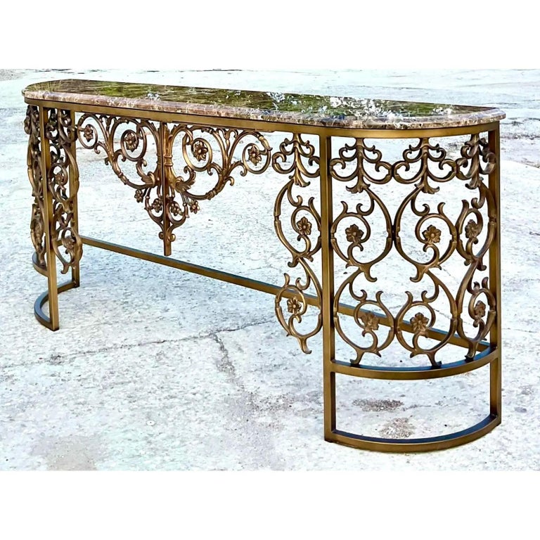 Vintage Regency Stone Top Wrought Iron Console Table at 1stDibs