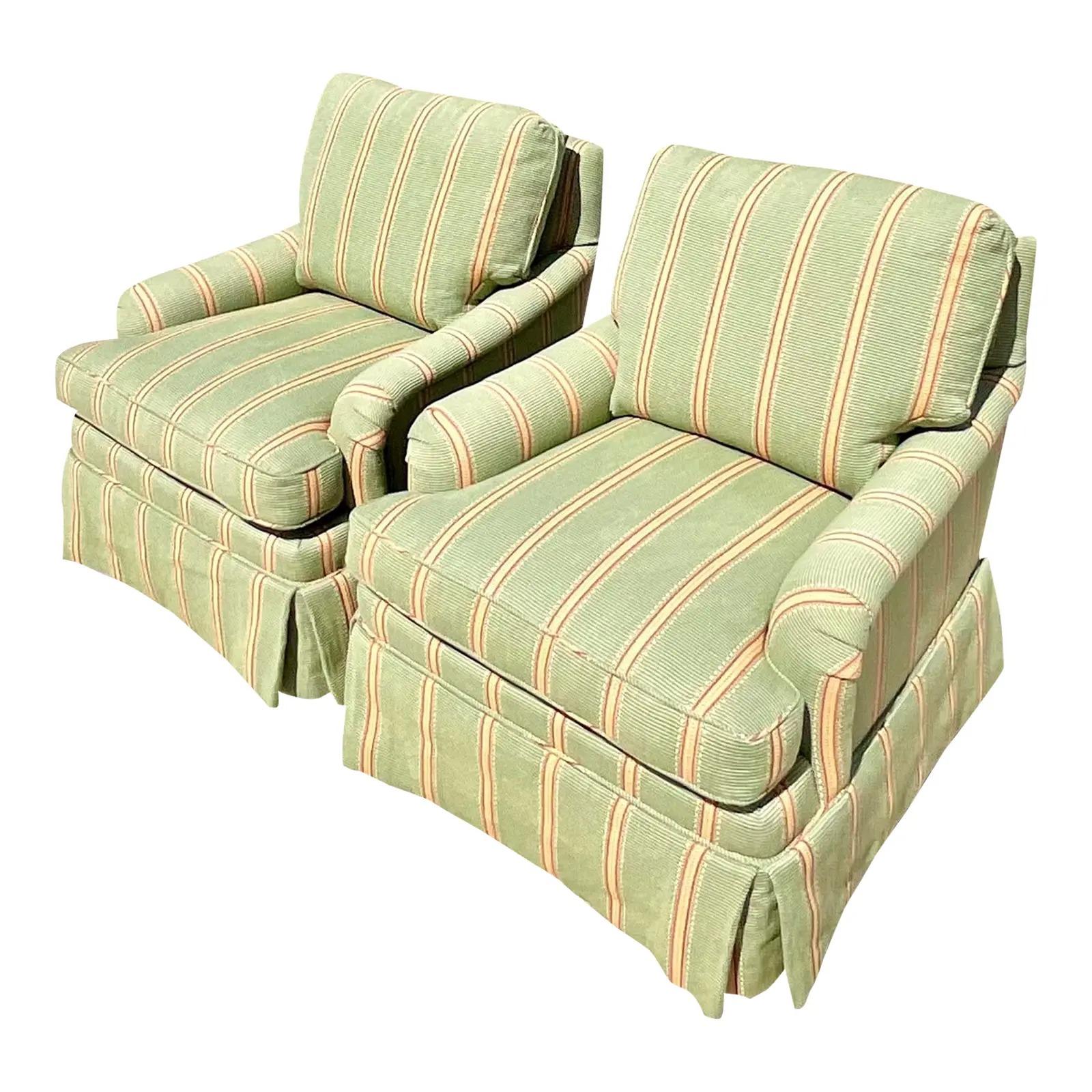 Pair Of Striped Brayton Lounge Chairs at 1stDibs