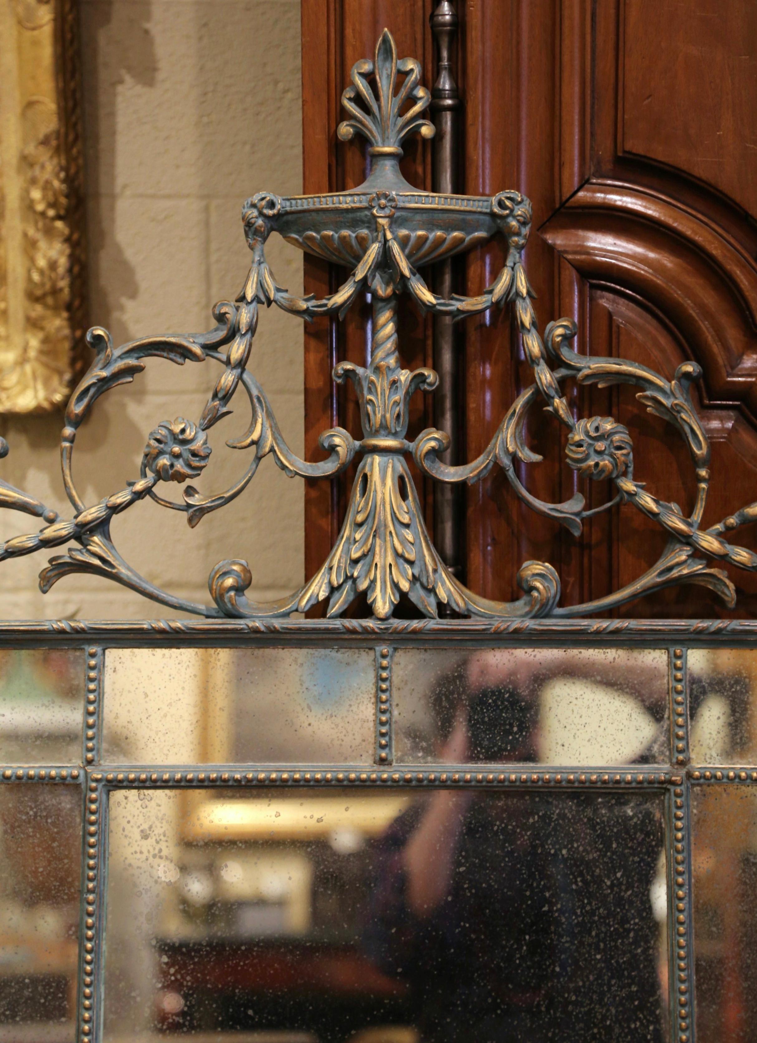 Vintage Regency Style Carved Verdigris and Gilt Wall Mirror with Smoked ...