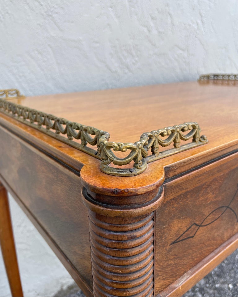Vintage Regency Style Galleried Partners Desk / Server with Turret Corners For Sale at 1stDibs