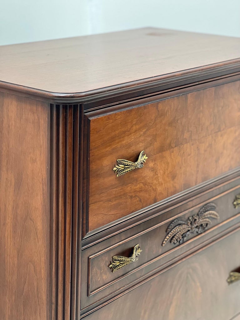 Vintage Regency Style Walnut and Mahogany Burl Wood Dresser For Sale at 1stDibs