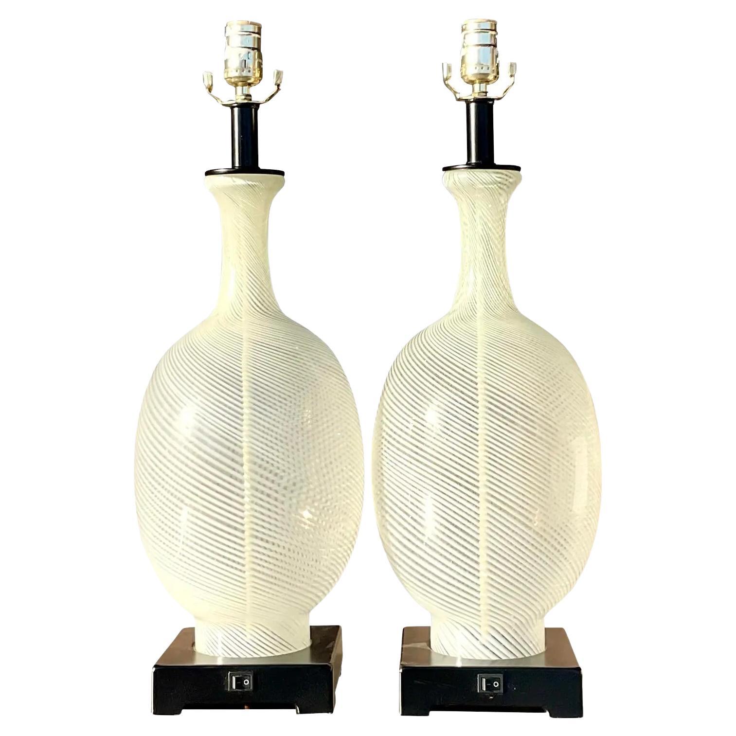 Vintage Regency Swirl Glass Table Lamps After Murano, Pair For Sale at ...
