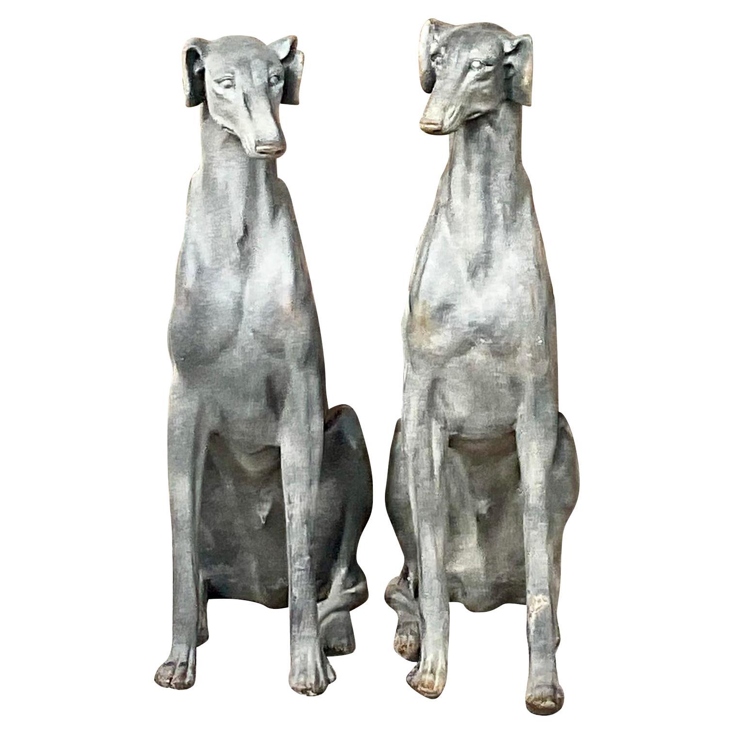 Pair of Spanish Ceramic White Greyhound Dog Statues at 1stDibs