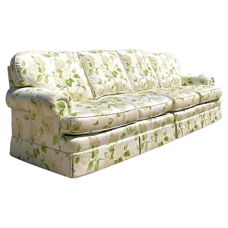 Vintage Regency Thibaut Hydrangea Two Piece Custom Sherrill Sofa For ...