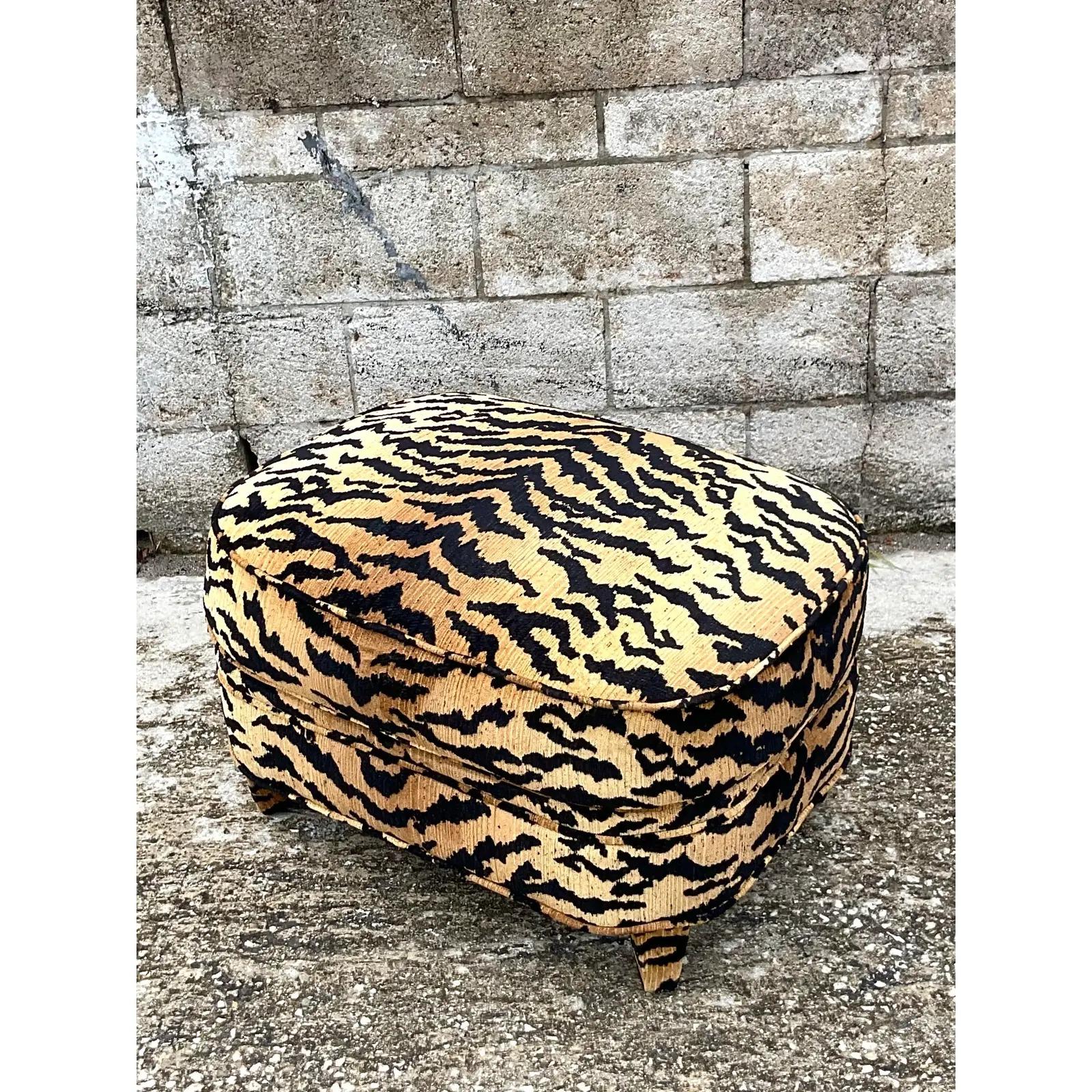 Vintage Regency Tiger Design Devore Ottoman at 1stDibs | devore vintage