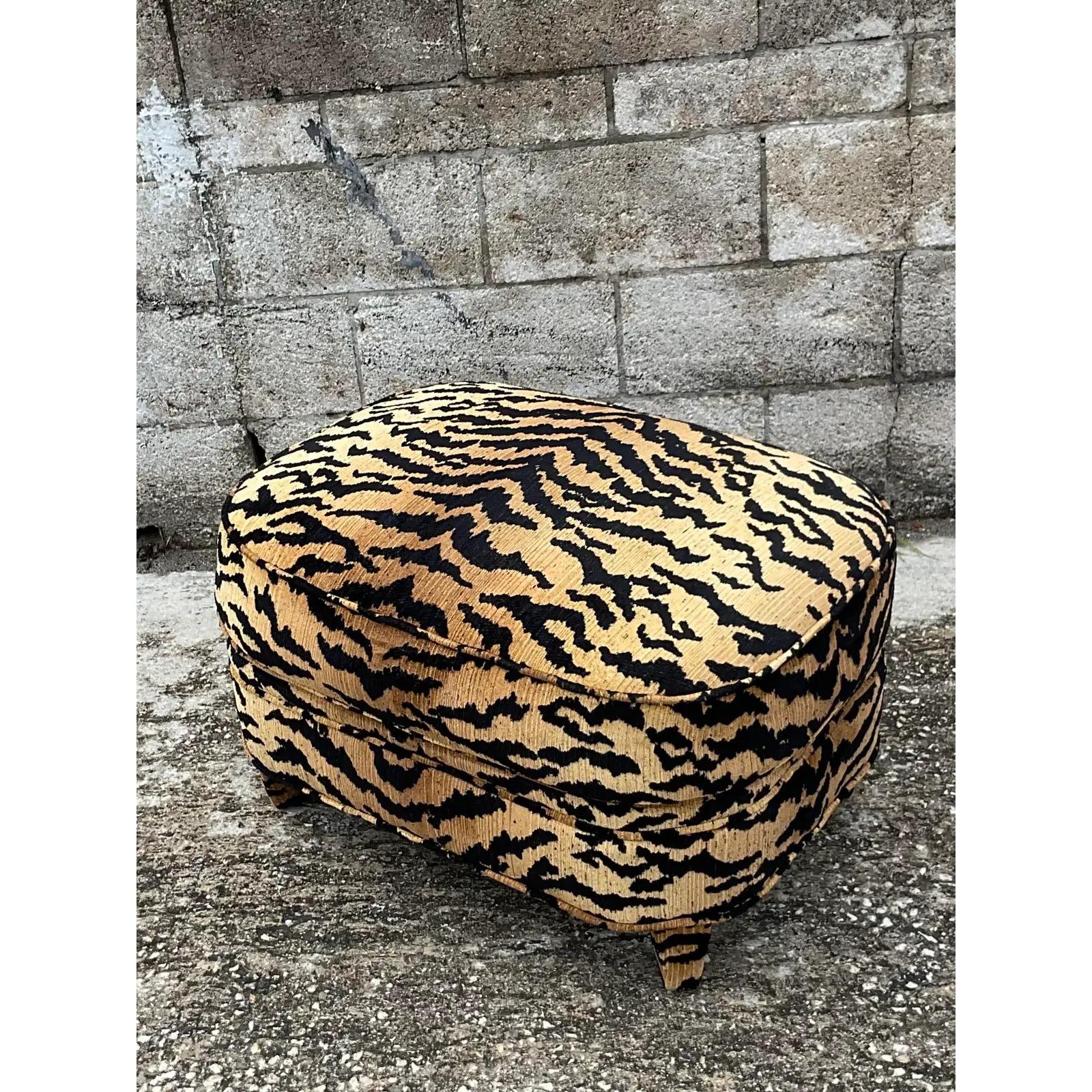 Vintage Regency Tiger Design Devore Ottoman at 1stDibs | devore vintage