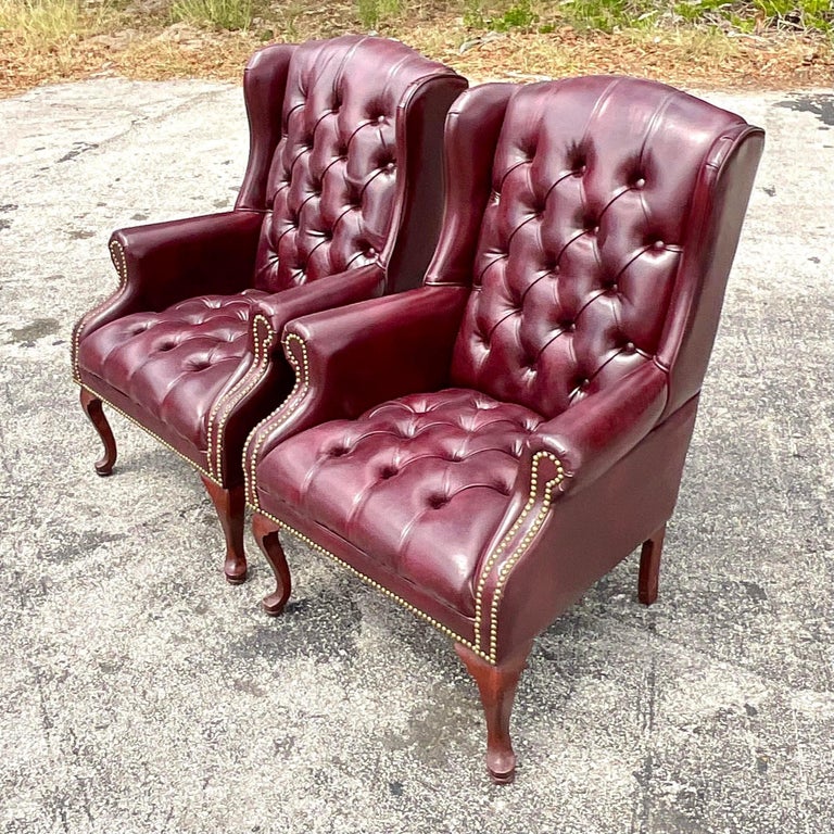 Vintage Regency Tufted Faux Leather Wingback Chairs, a Pair For Sale at ...