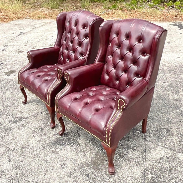 Vintage Regency Tufted Faux Leather Wingback Chairs, a Pair For Sale at ...
