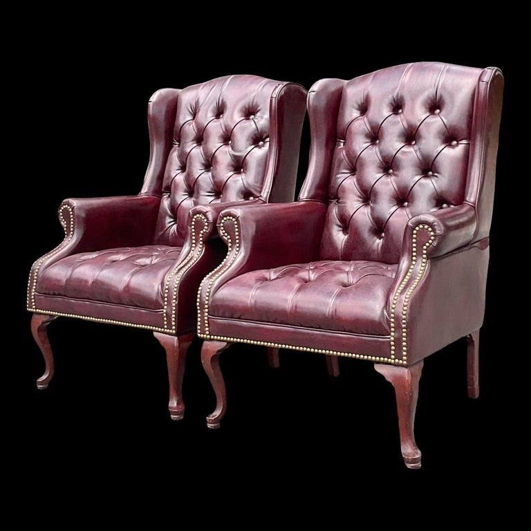 Vintage Regency Tufted Faux Leather Wingback Chairs, a Pair For Sale at ...